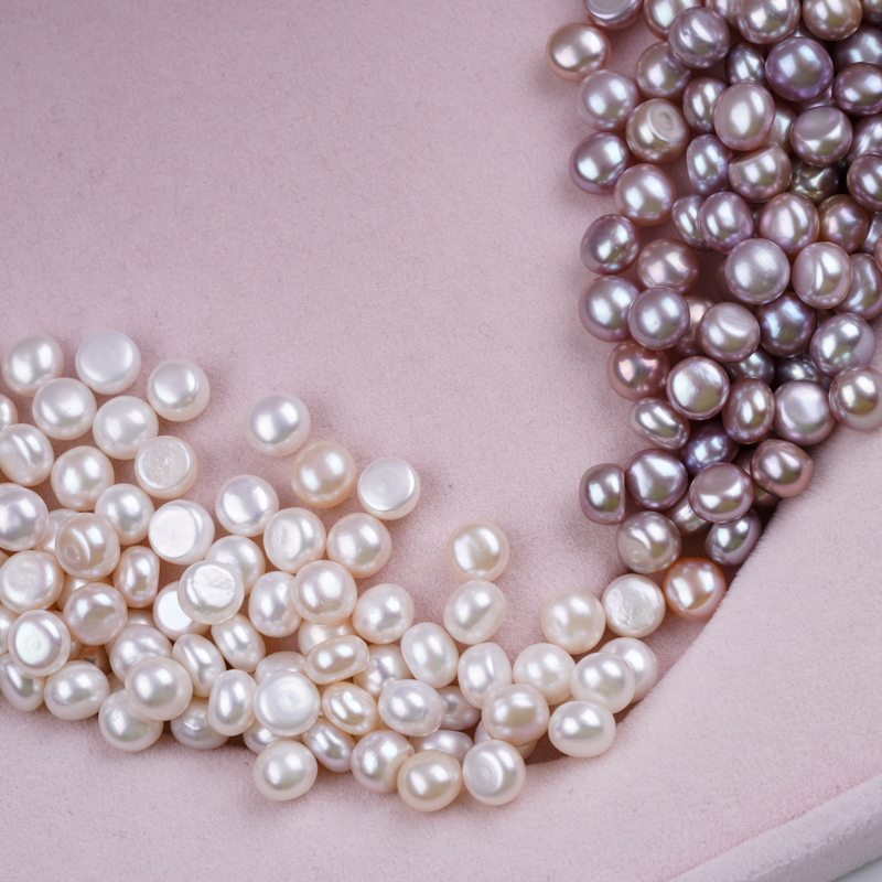 Natural Pearls Wholesale 6.5-7mm Purple White Button Shape Freshwater Pearl Loose Beads ...